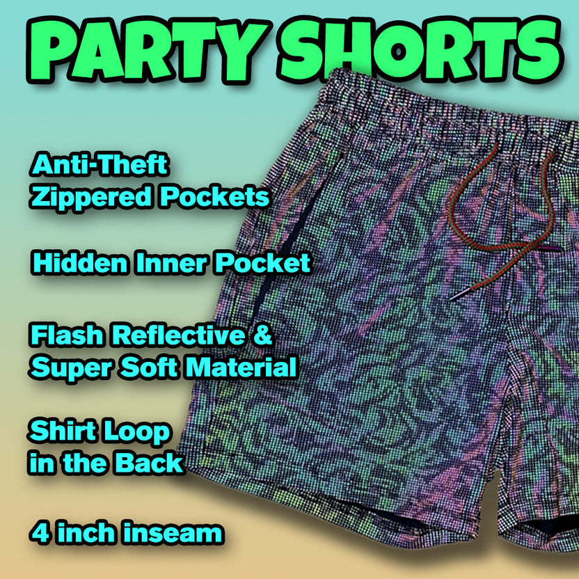 Shorts with hidden pockets and zippers. Keep your stuff save at raves ...